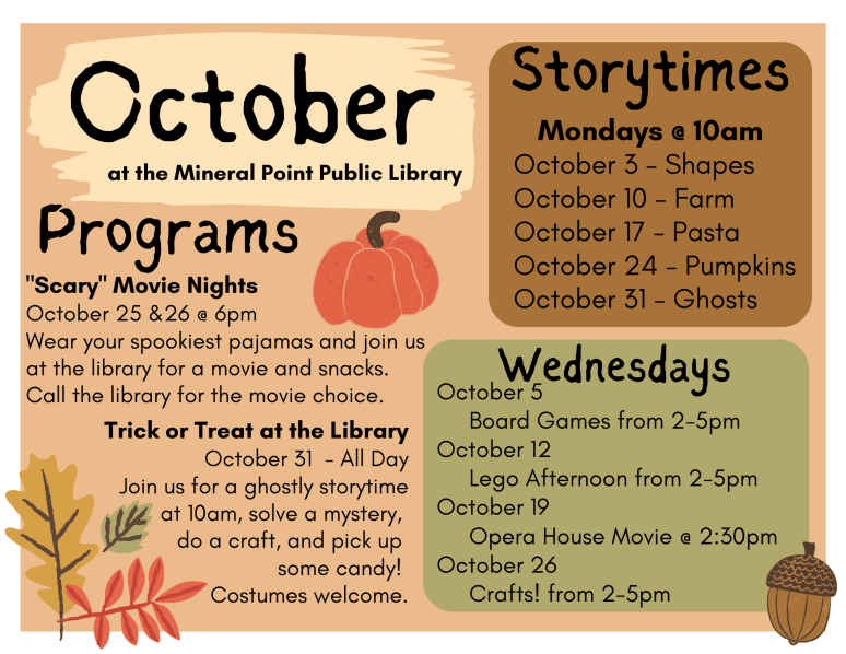October Activities for Kids! – Mineral Point Public Library