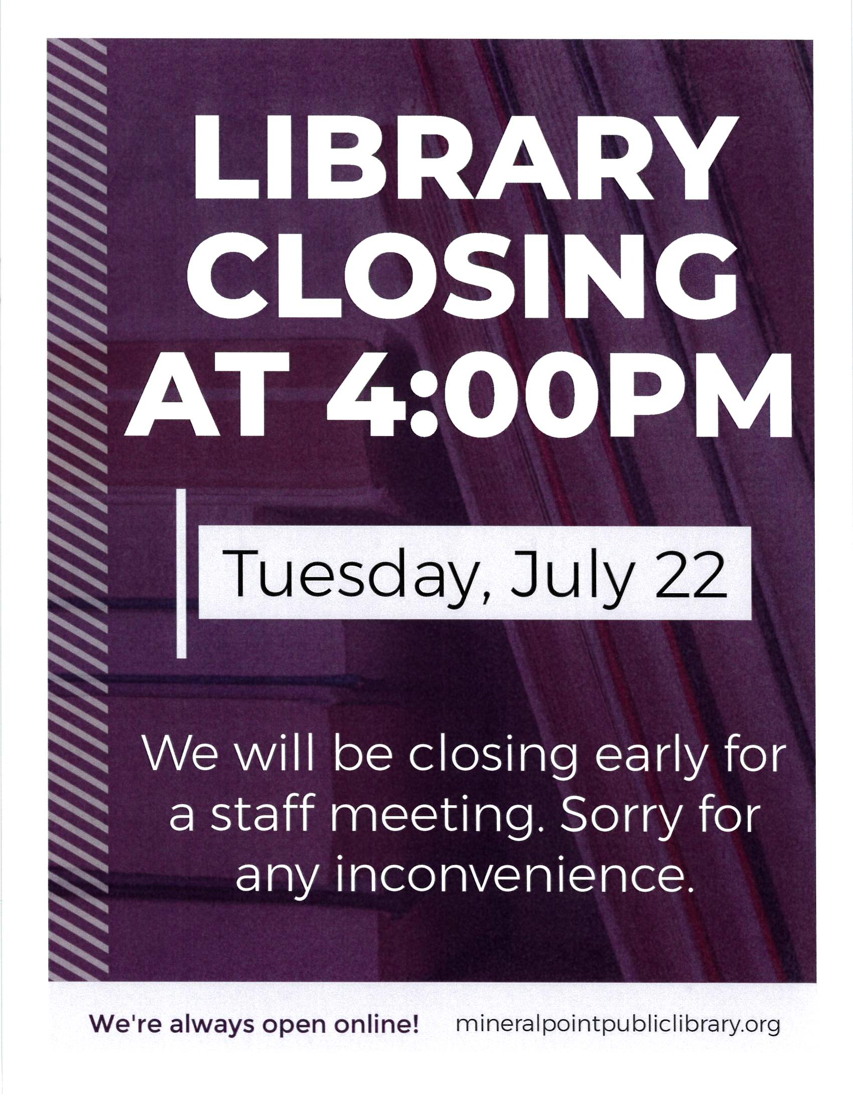 Closing Early – Mineral Point Public Library